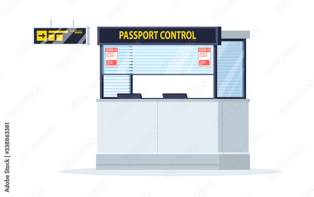 Passport control semi flat RGB color vector illustration. Covid warning ...