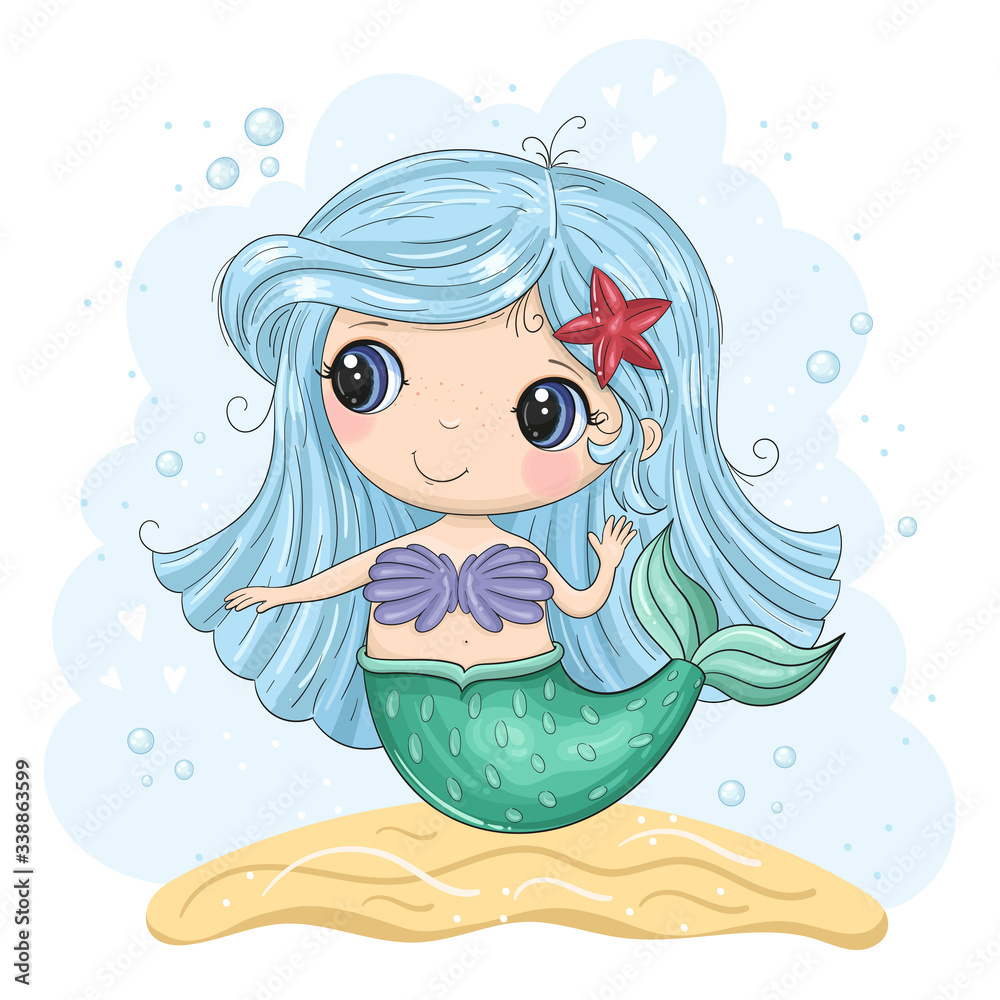 Cute Cartoon mermaid. Good for greeting cards, invitations, decoration ...
