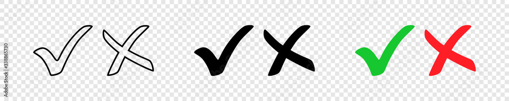 Check mark symbol. Check mark flat icons. Check mark with cross. Vector ...