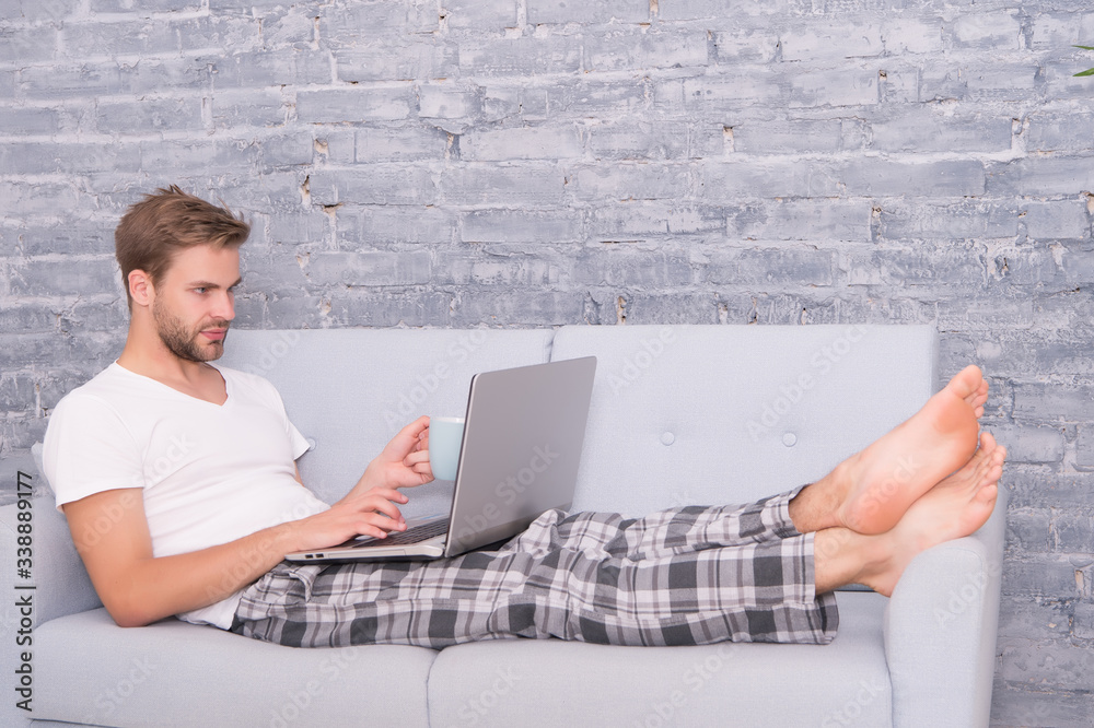 Online Education. handsome man communicate on laptop. use notebook ...