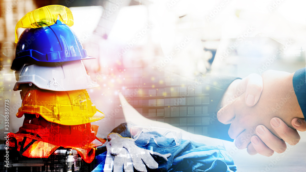 Multicolored Safety Construction Worker Hats. Teamwork of the ...