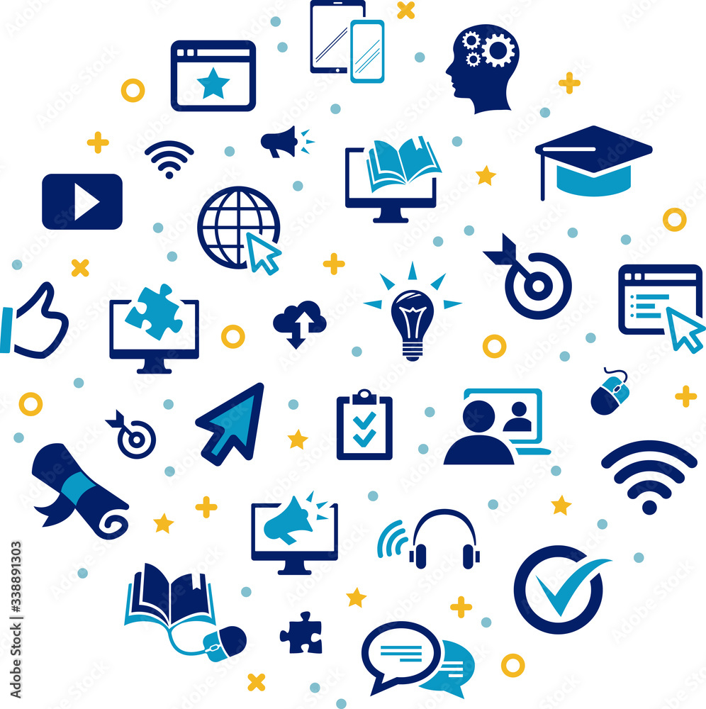 e-learning vector illustration. Concept with icons related to blended ...