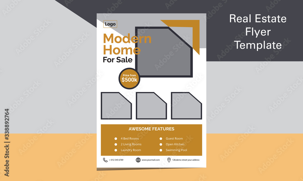 Real Estate Flyer layout with minimal Graphic design elements. Stock ...