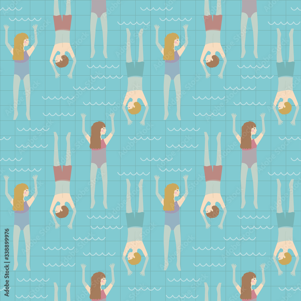 Swimming boy and girl in a pool. Pattern for fabric, backgrounds ...