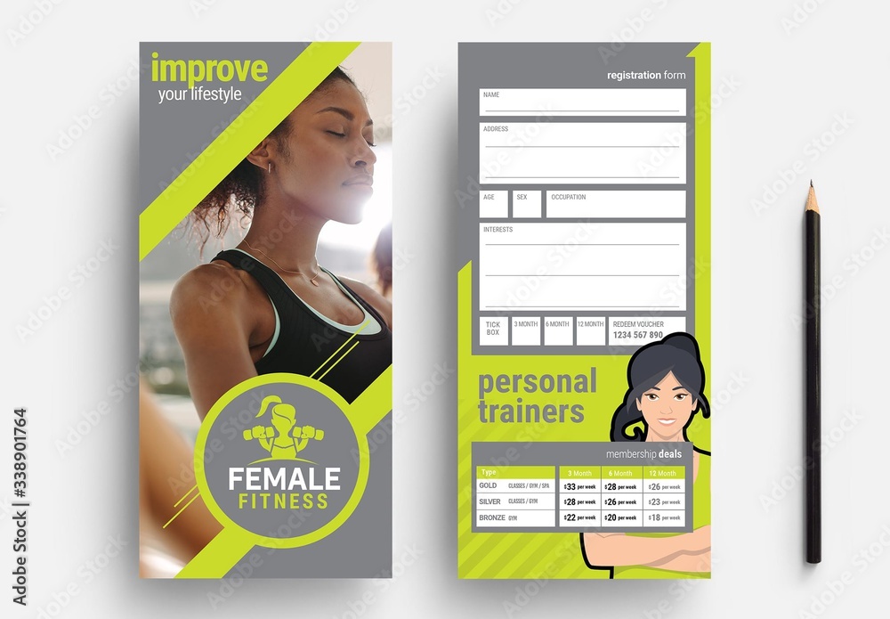 Gym Fitness Registration Card Layout Stock Template | Adobe Stock