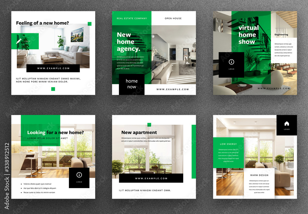 Social Media Post Layout with Green Overlays Stock Template | Adobe Stock