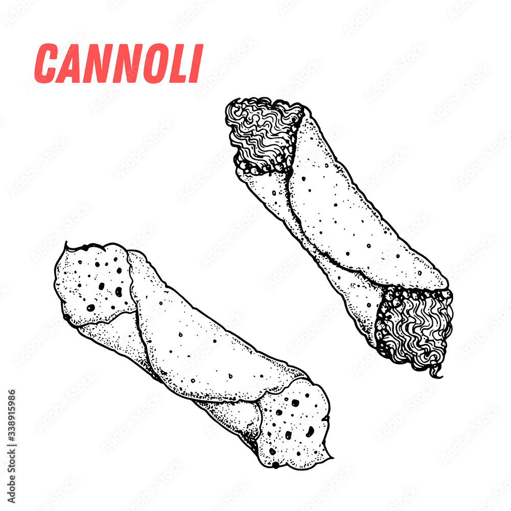 Cannoli sketch. Italian dessert vector illustration. Italian sweet hand ...