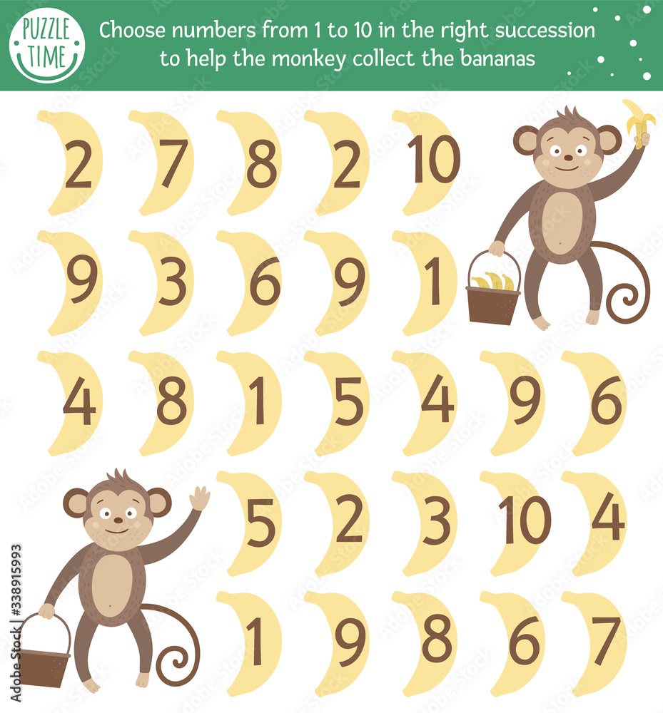 Tropical math game with cute characters. Jungle mathematic maze ...