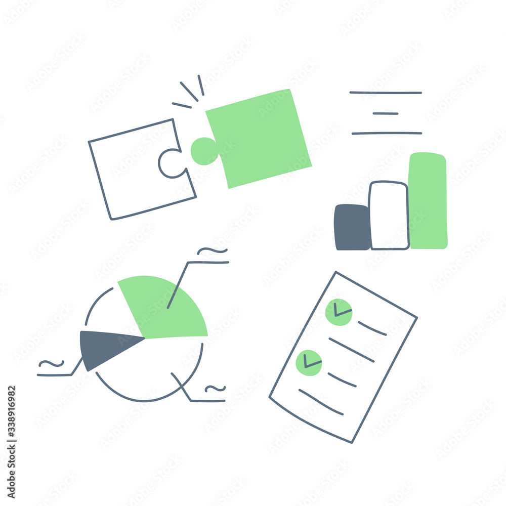 Product management and marketing icons, signs, set of tools ...