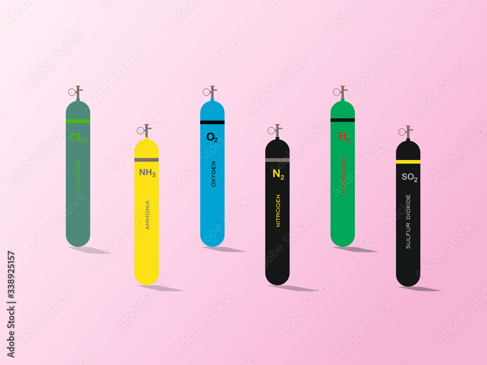 Inorganic gases in colorful balloons with formulas and markings ...