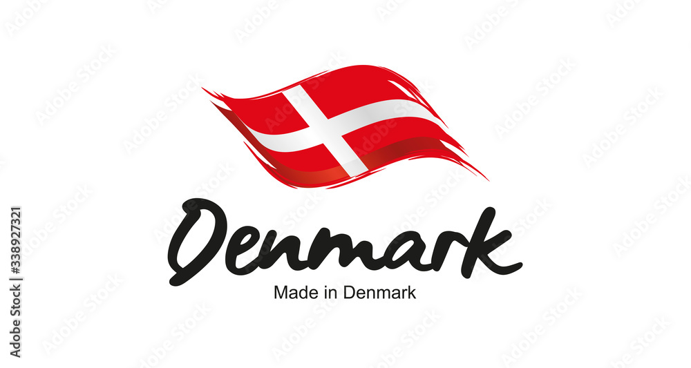 Made in Denmark handwritten flag ribbon typography lettering logo label ...