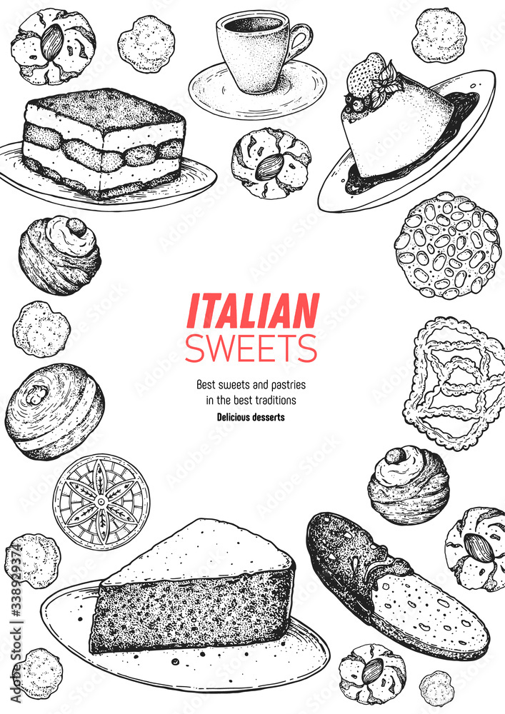 Italian dessert vector illustration. Italian sweet hand drawn sketch ...