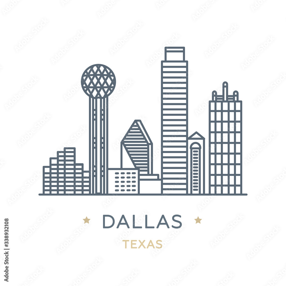 City Dallas, state of Texas. Line icon of famous and largest city of ...
