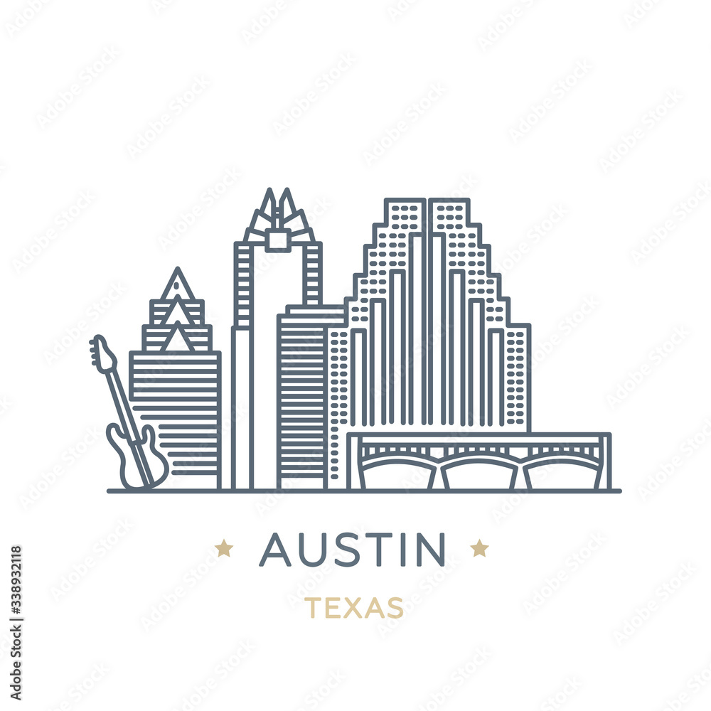 City Austin, state of Texas. Line icon of famous and largest city of ...