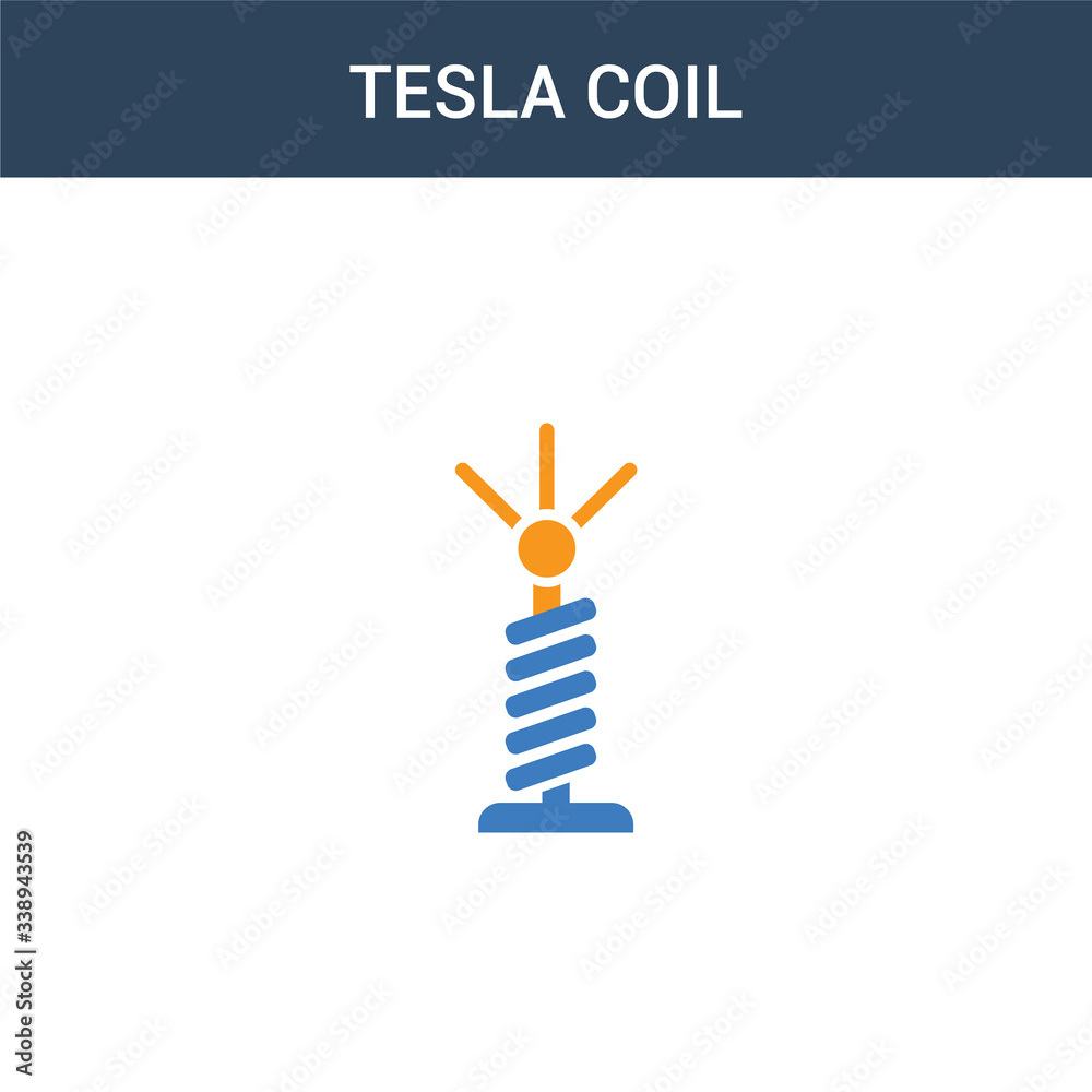 two colored Tesla coil concept vector icon. 2 color Tesla coil vector ...