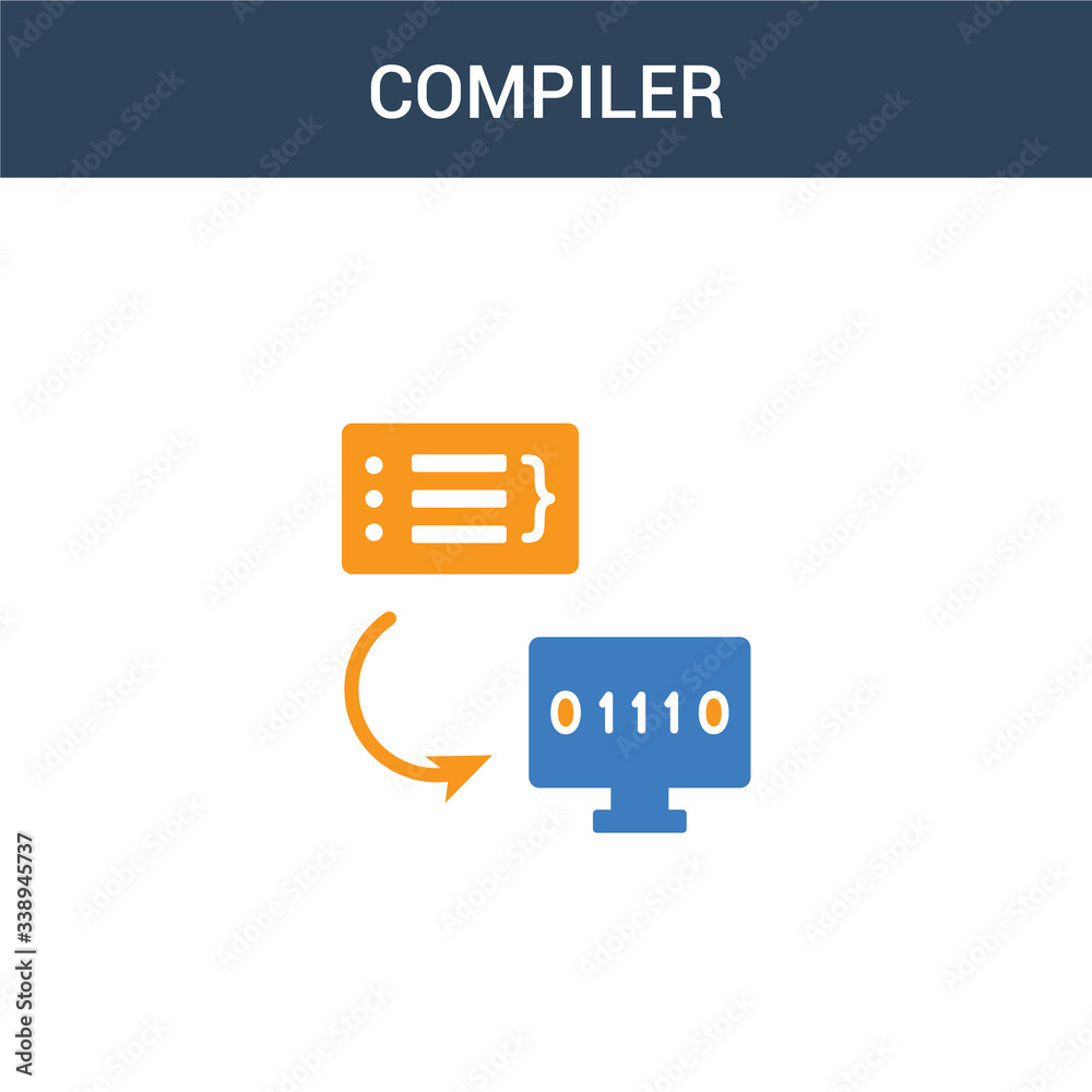 two colored Compiler concept vector icon. 2 color Compiler vector illustration. isolated blue ...