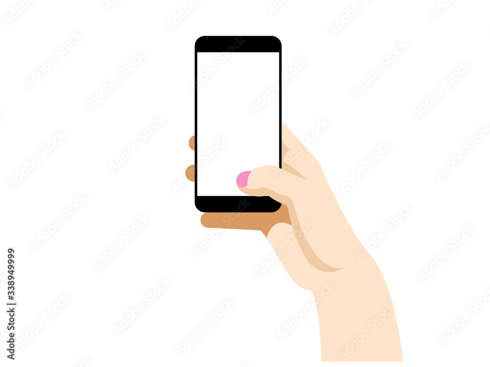 The Hand holding phone. Vector Illustration template. The hand with a ...