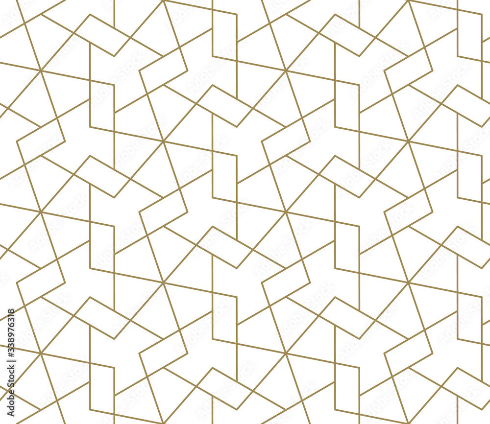 Seamless pattern with abstract geometric line texture, gold on white ...