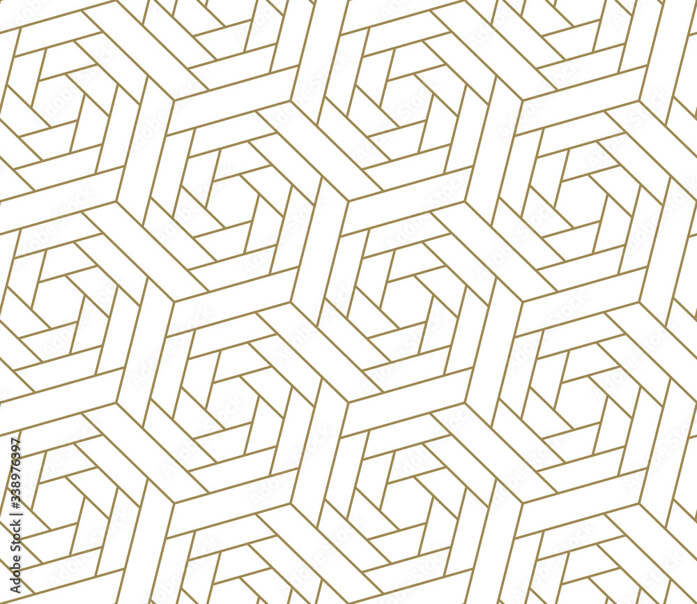 Seamless pattern with abstract geometric line texture, gold on white ...