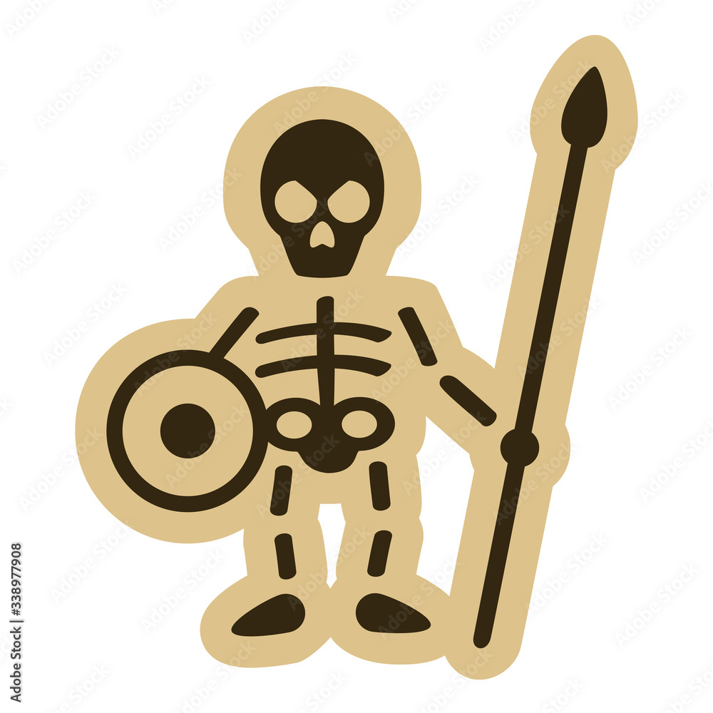 Vector drawing of a medieval fantasy skeleton warrior with a round ...