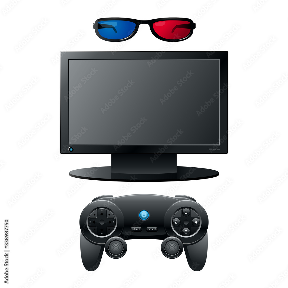 Vector illustration of 3D movie glasses, a high definition widescreen ...