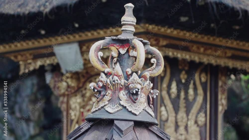 A great shot of bat heads adorning the top of the bat temple in Bali ...