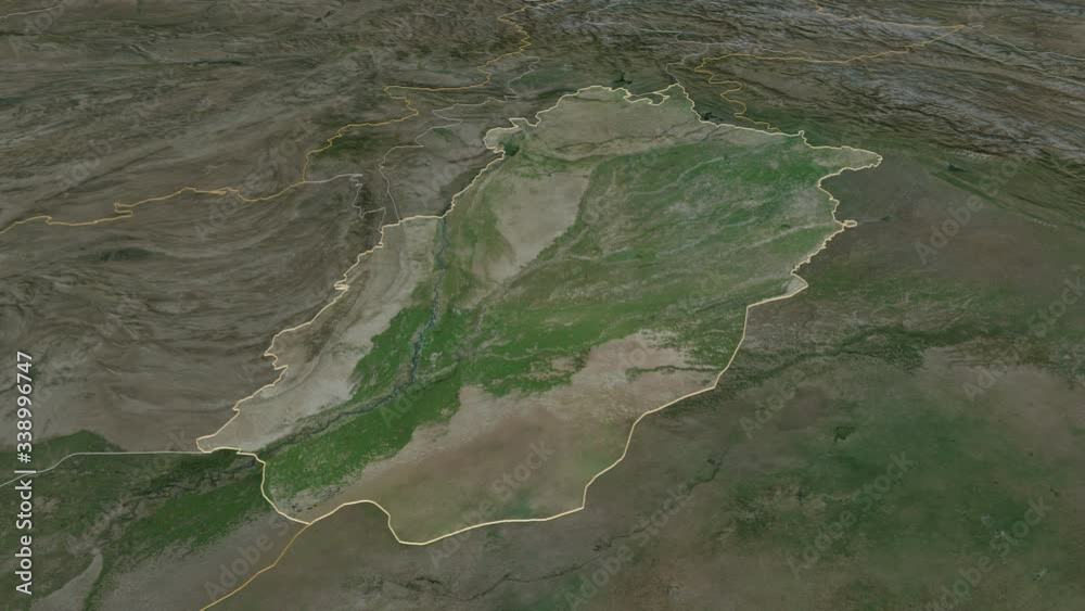 Punjab, province with its capital, zoomed and extruded on the satellite ...