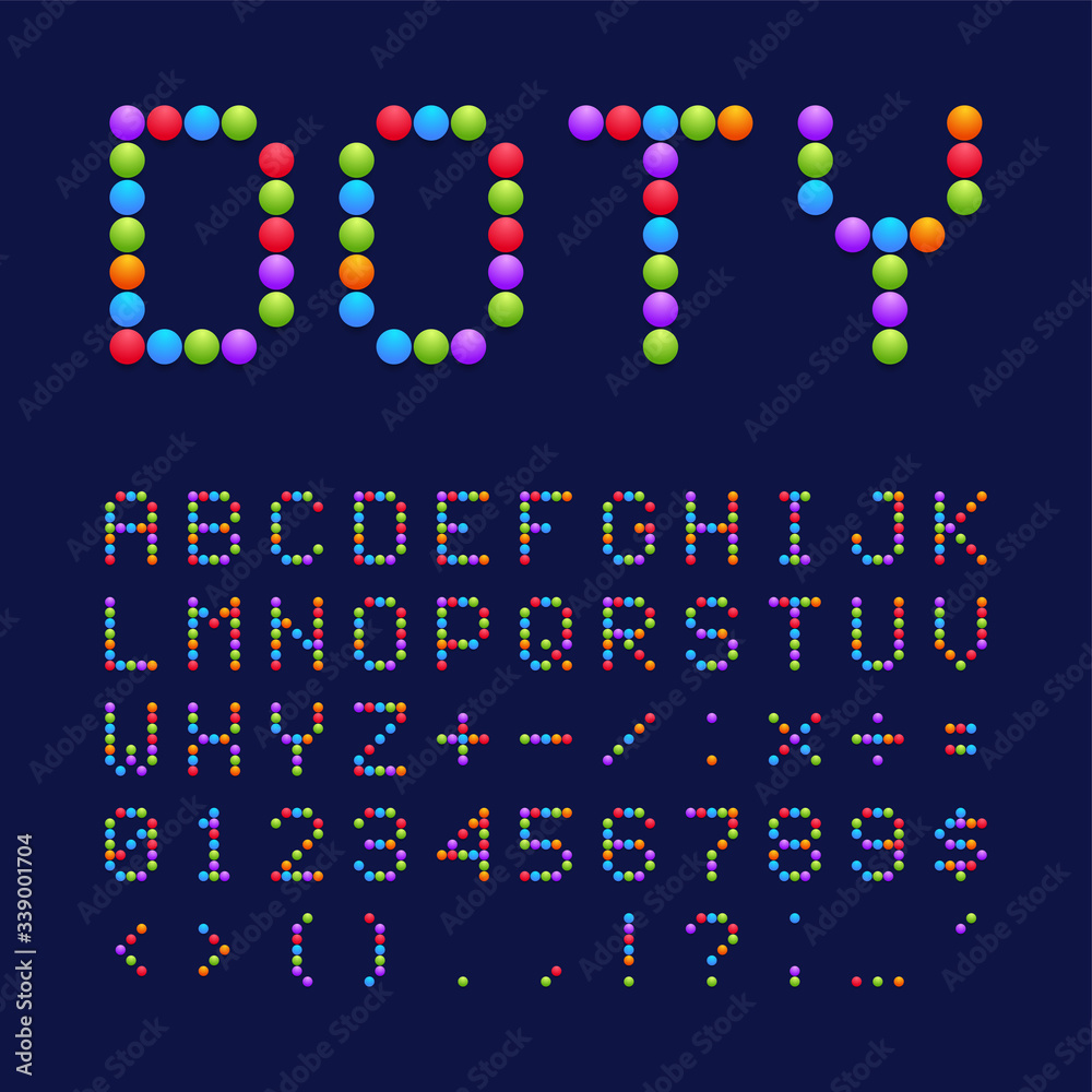 Vector colorful Dots style font design, alphabet letters and numbers ...