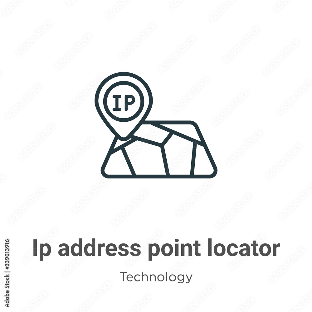 Ip address point locator outline vector icon. Thin line black ip ...