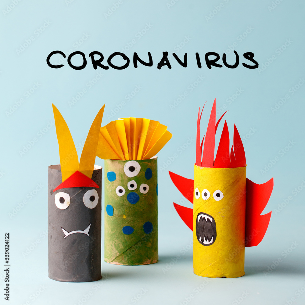 Paper toy ghost, bat, monsters coronavirus for Halloween party. Easy ...