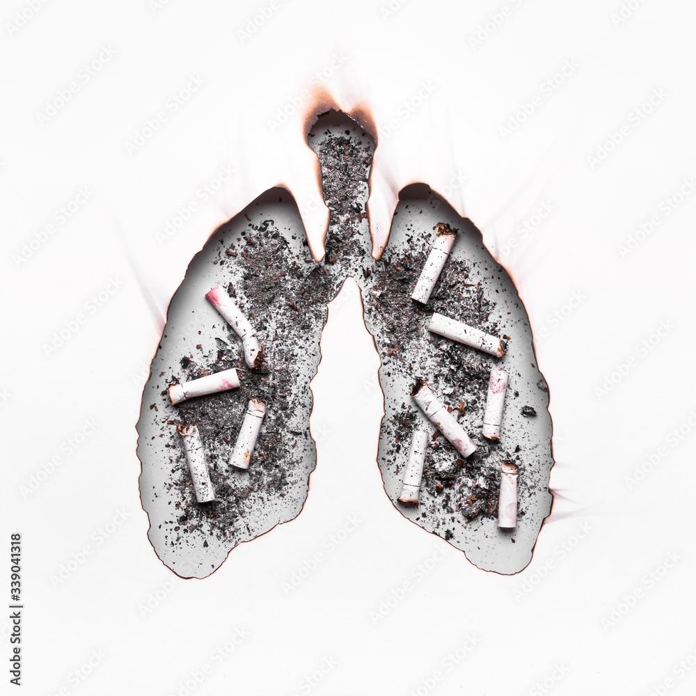 May 31 World No Tobacco Day. Stop smoking concept. Burned light hole ...