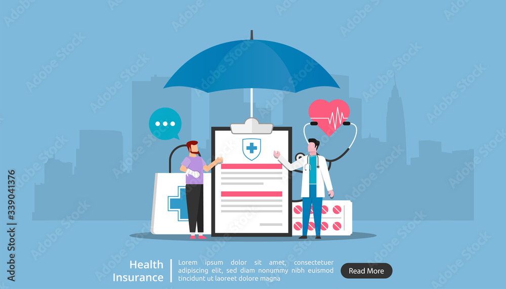 Health insurance landing page concept. Medical report or contract ...