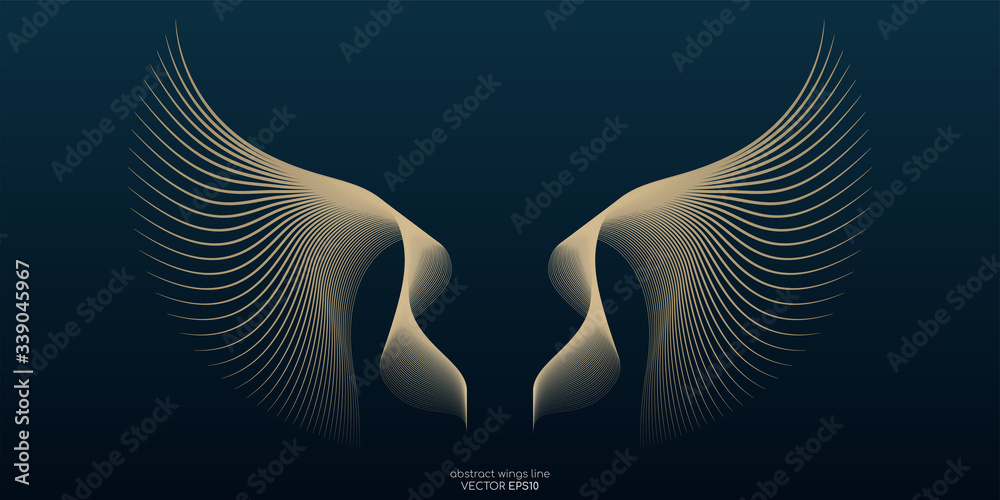Abstract symmetry bird wings line luxury gold color isolated on dark ...
