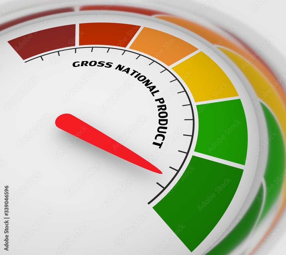 GNP - Gross National Product progress. Scale with arrow. The measuring ...
