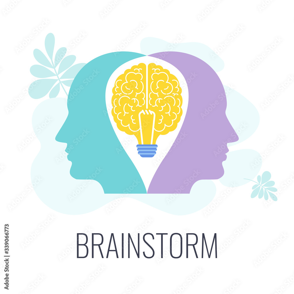 Brainstorming. Two heads, one brain. Creative technique for generating ...