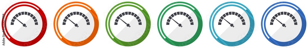 Speed meter icon set, fast indicator flat design vector illustration in ...