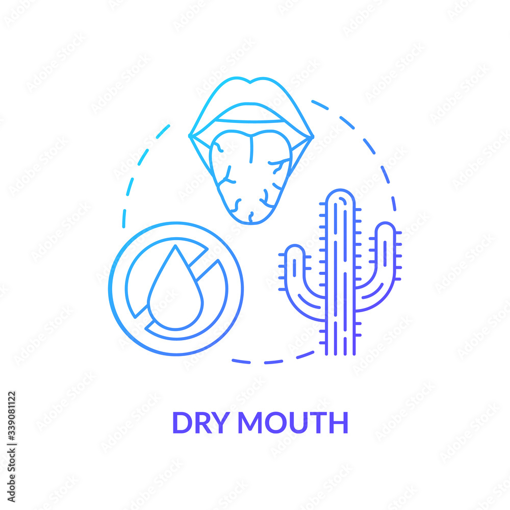 Dry mouth blue concept icon. Dehydration sign. Oral problem. Sore ...