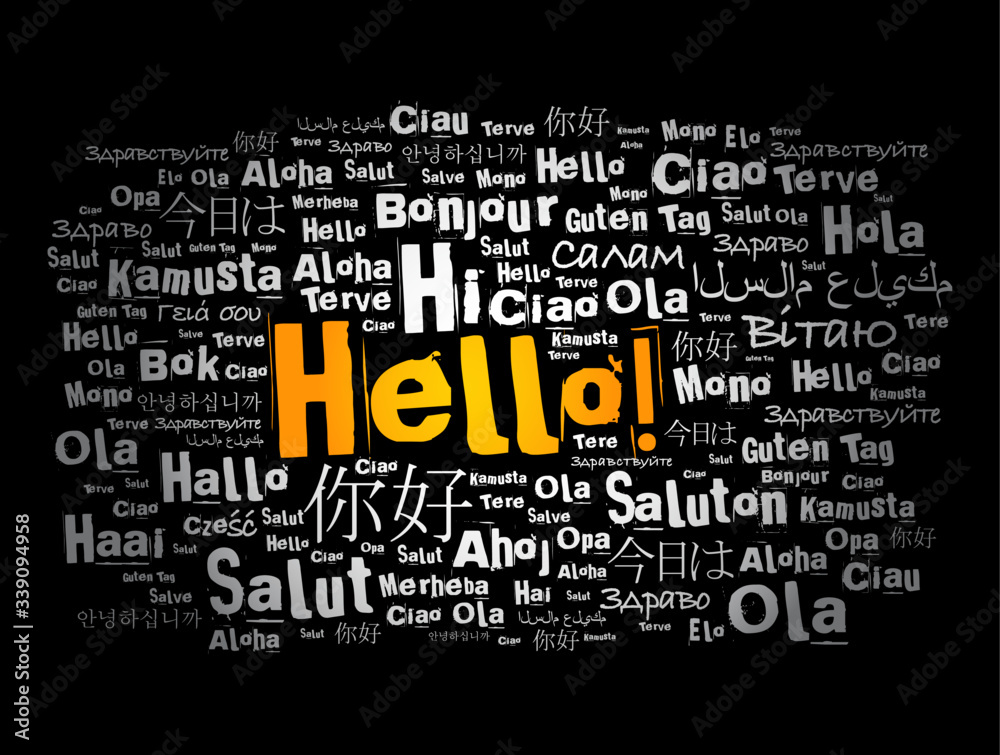 Hello word cloud in different languages of the world, concept ...
