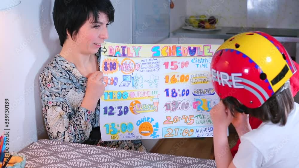 Adapt life to quarantine COVID 19. Woman and kids. Montessori school ...