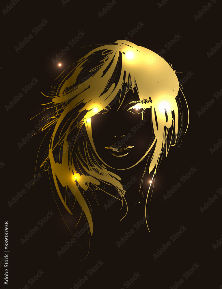 Vector illustration of golden woman face. Fashion girls face. Woman ...