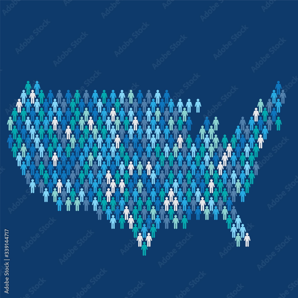 Poster USA population infographic. Map made from stick figure people ...