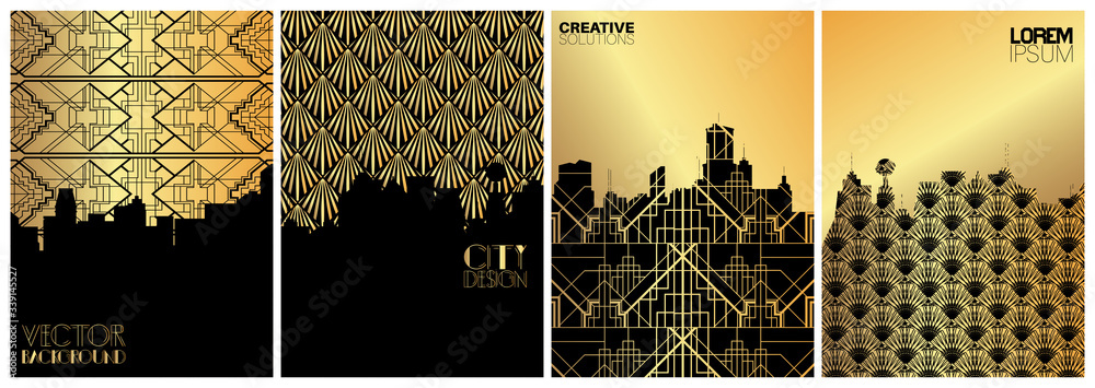 Set of banner templates. Retro Luxury City concept. Tall buildings ...