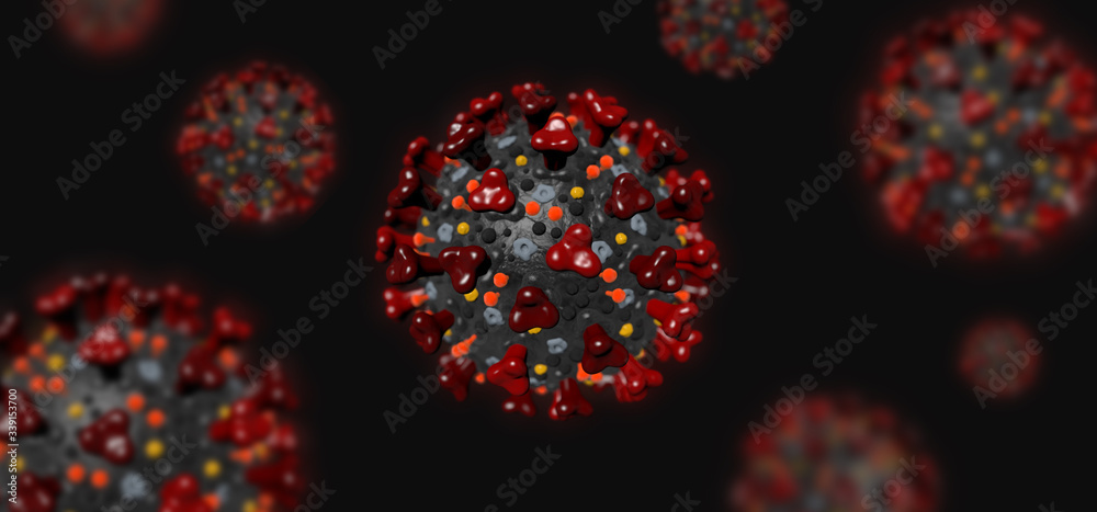 COVID-19 coronavirus 3d image. Abstract electron microscopic imge of ...