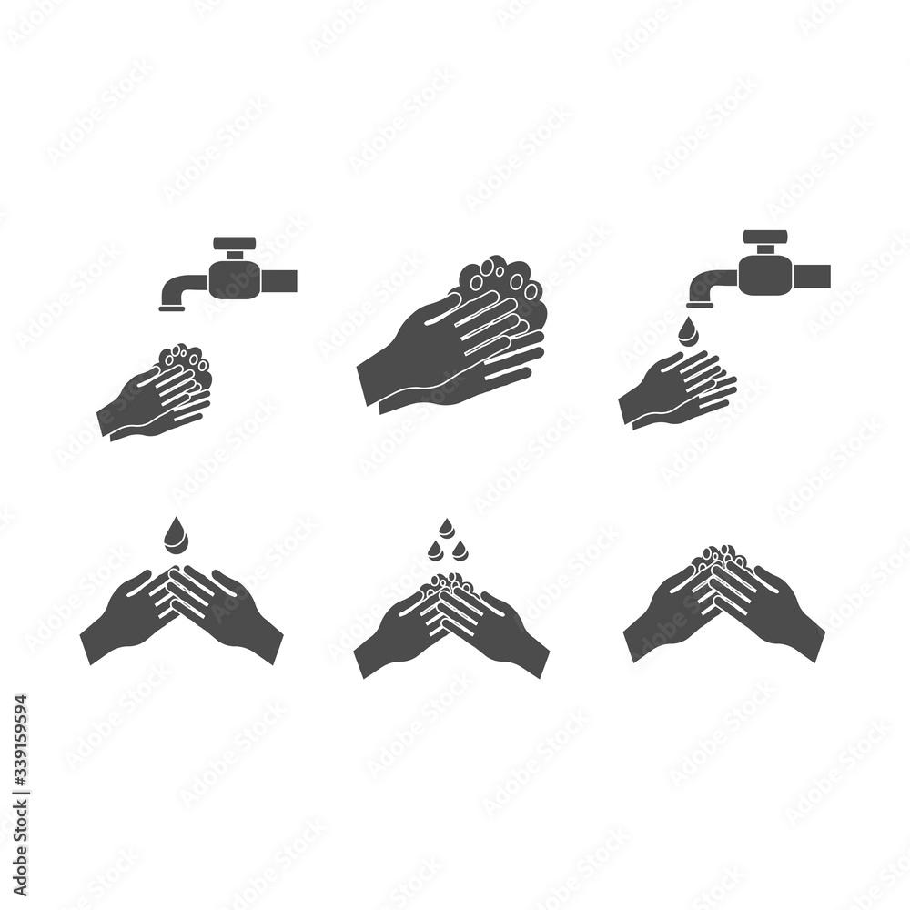 Big vector set of icons Washing hands with soap. Prevention from ...