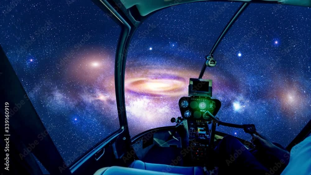 Video „Space ship cockpit at night, with stars. Galaxy in deep space ...