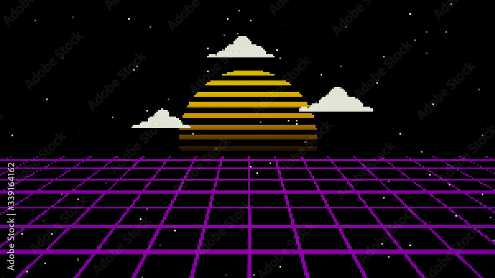 Retro cyberpunk style 80s game scene pixel art 8-bit sci-fi background ...