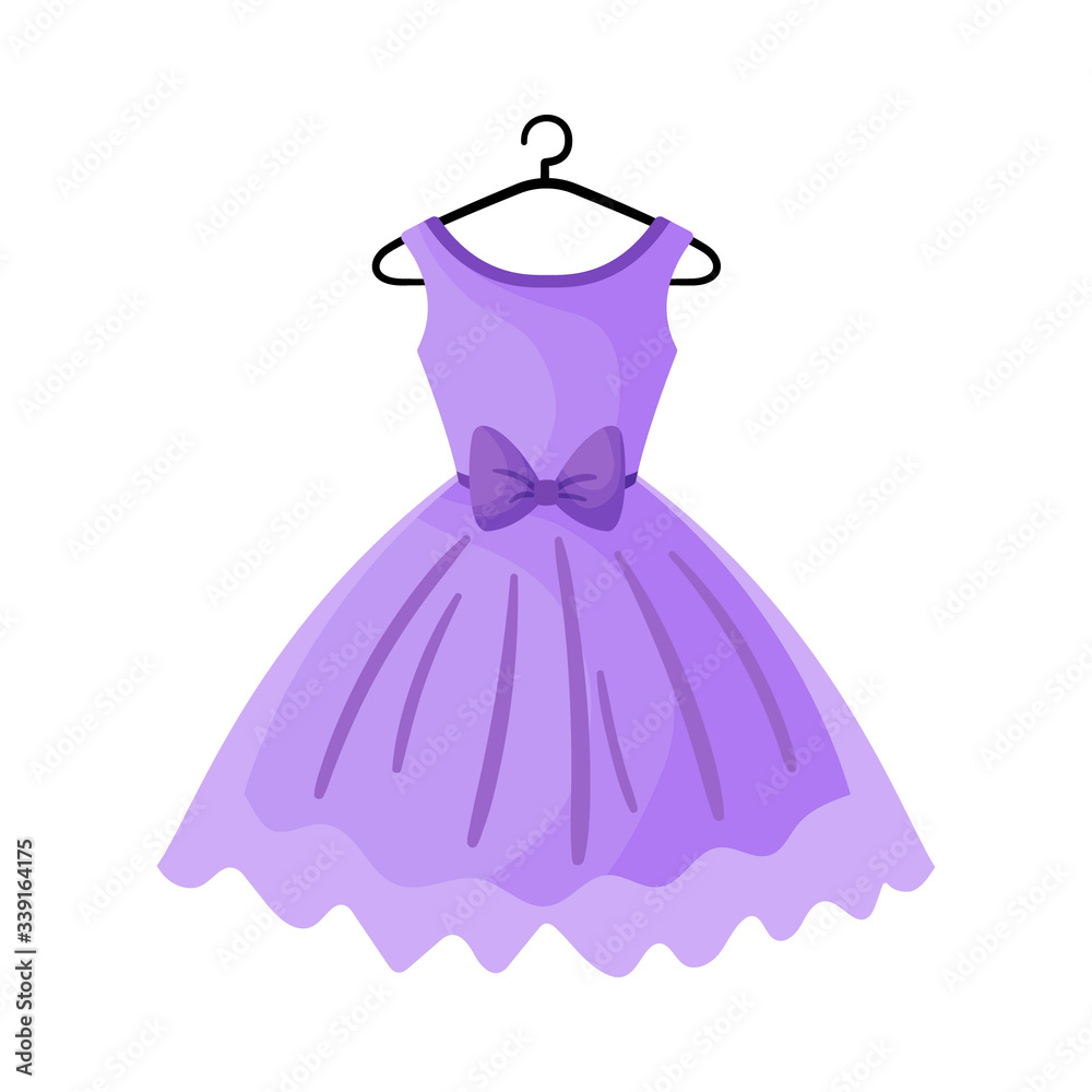 Violet beautiful dress on hanger . The symbol can be used as an icon ...