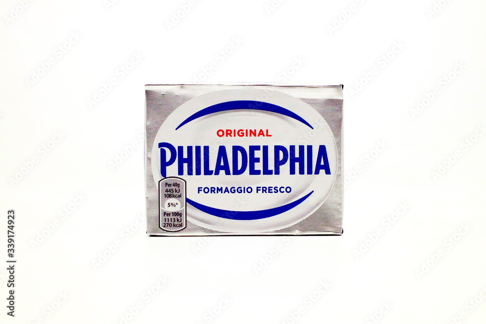 Italy - April 15, 2020: Original PHILADELPHIA Cheese. PHILADELPHIA is a ...