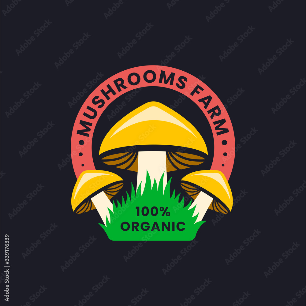 Mushrooms farm organic logo food shop design. Fungi medicine ...