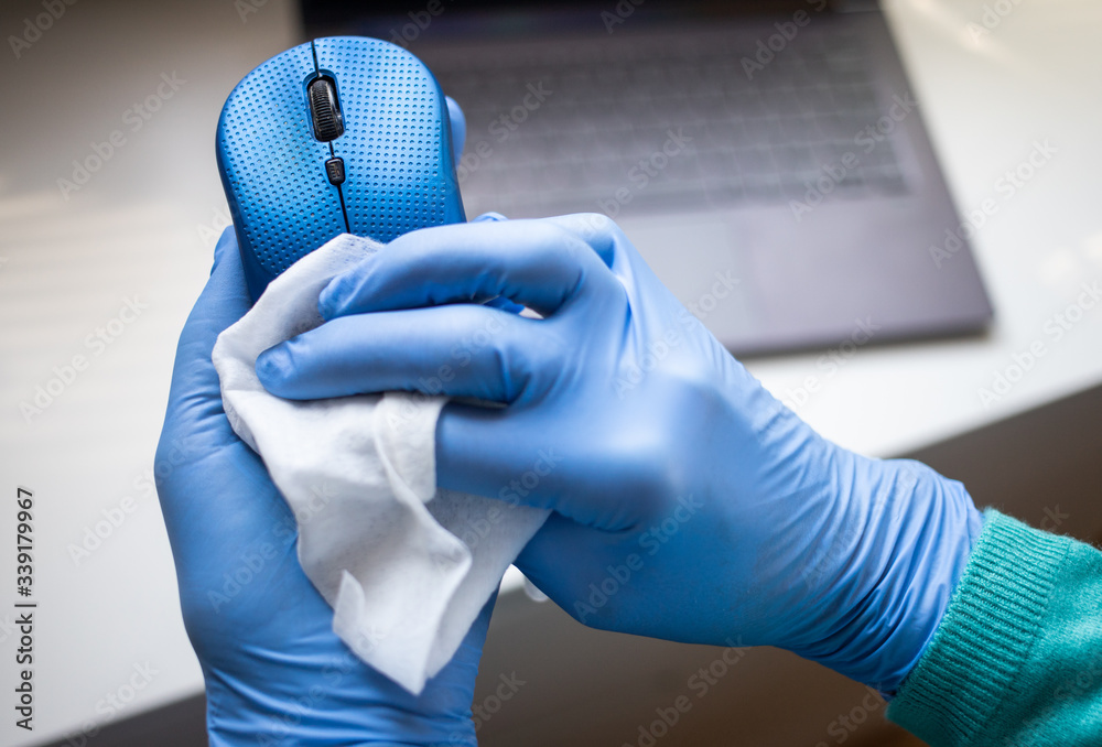 office sanitizing wipe wiping mouse and mousepad with disinfecting ...